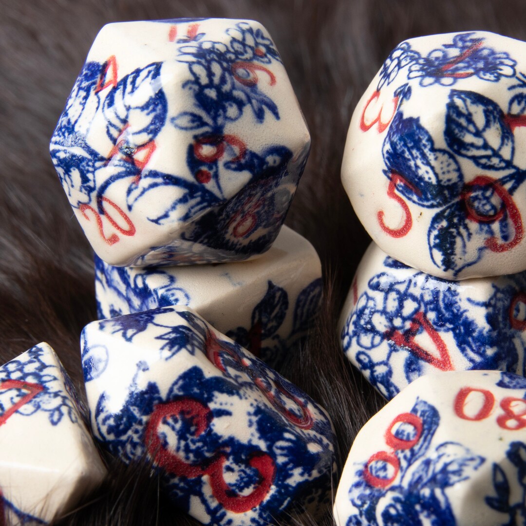 Ceramic Polyhedral Dice full Set Blue Flower - Etsy