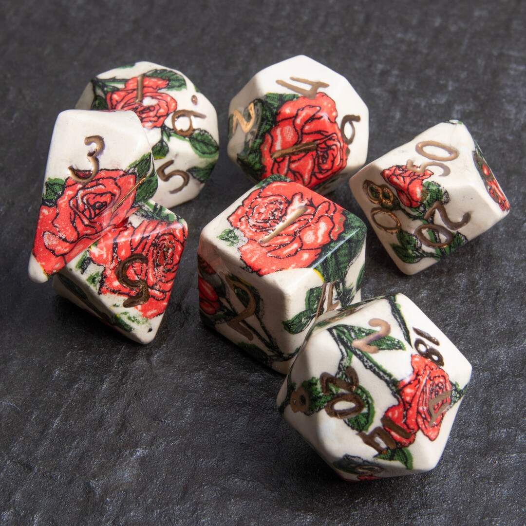Kintsugi Ceramic Polyhedral Dice full Set Roses - Etsy
