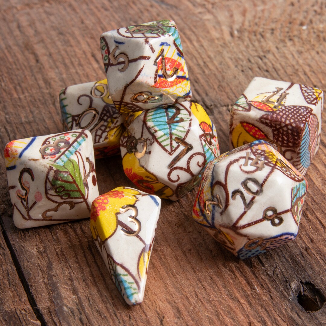Kintsugi Ceramic Polyhedral Dice full Set Retro Leaf - Etsy