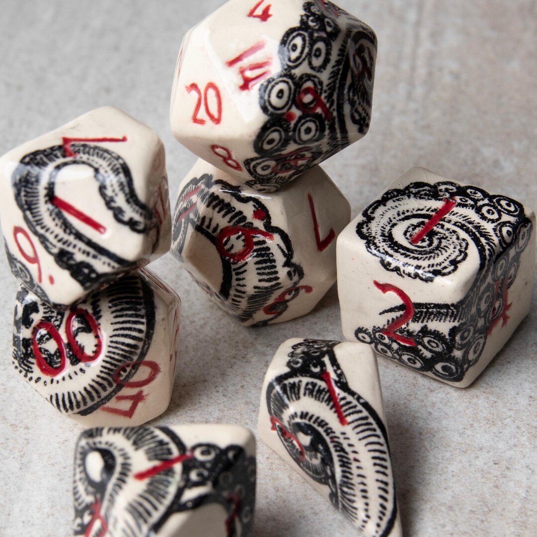Ceramic Polyhedral Dice (full Set) Black Tentacle - Etsy