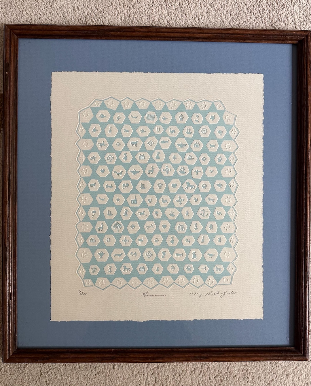 Vintage Mary Rutherford Embossed Quilt Art "america" - Original Signed ...