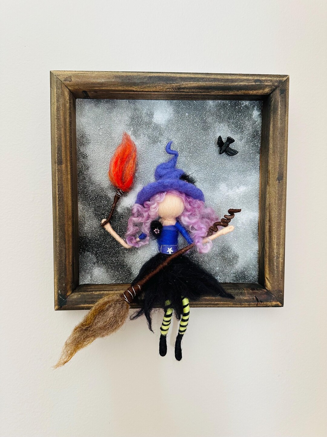 Felt Needled Witch Holding a Torch and Broomstick- Waldorf Inspired ...