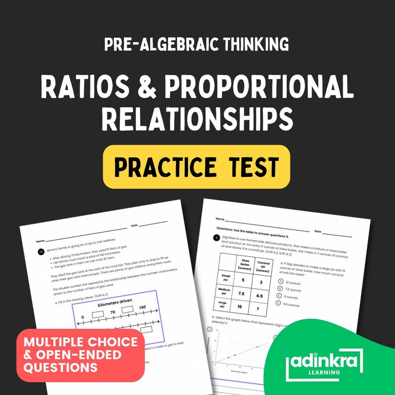 Ratios & Proportional Relationships Grade 6 Practice Test With Answer ...