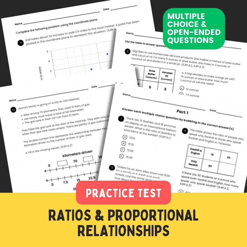 Ratios & Proportional Relationships Grade 6 Practice Test With Answer ...