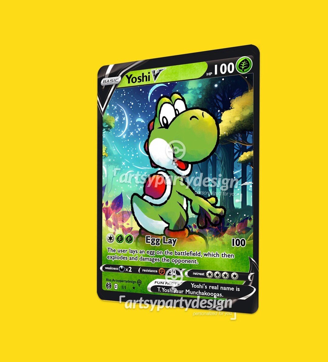 Yoshi Pokemon Card, Custom Pokemon Card, Mario Birthday Card, Mario ...