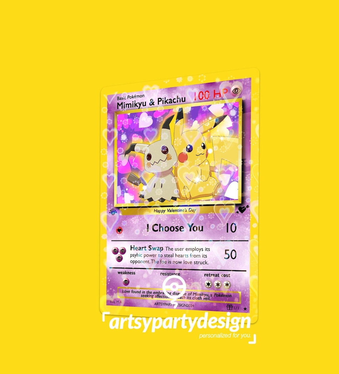Pikachu Valentine Card, Pikachu and Mimikyu Card, Pokemon Valentine Card, Pokemon Anniversary ...