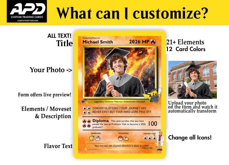 Pokemon Custom Card, Pokemon Graduation Card, Pokemon Holographic Card ...