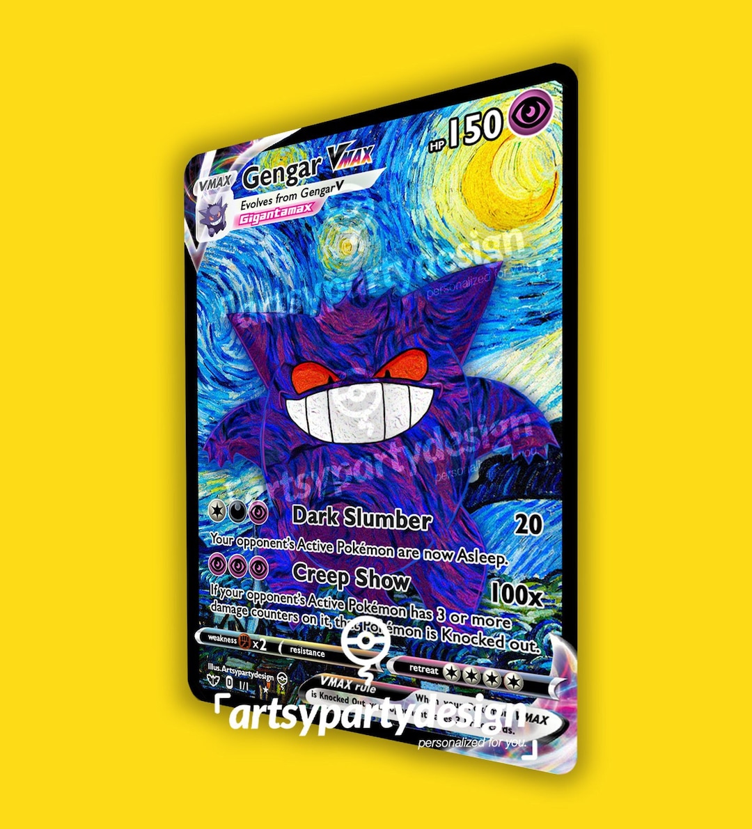 Gengar Starry Night, Custom Pokemon Card, Gengar Card, Van Gogh Pokemon ...
