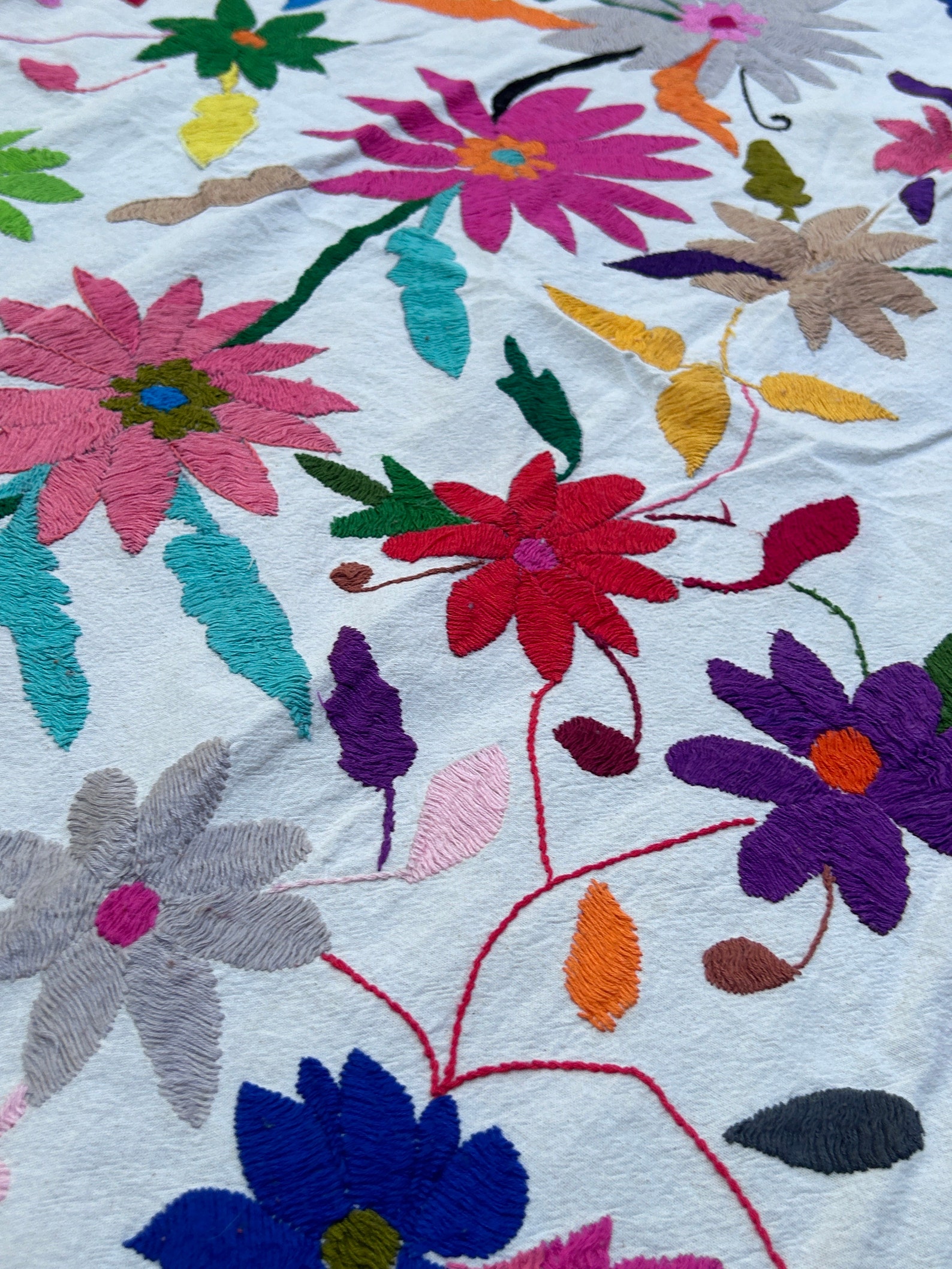 Mexican Otomi Embroidered Bedding, Handmade Gift, Rainbow&ivory Bedding ...