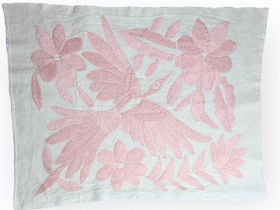Mexican Otomi Hand-embroidered Wall Art in Pink&ivory, Ready to Ship ...