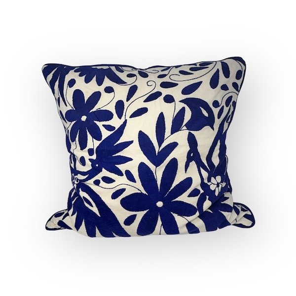Blue and White Embroidered Pillow - Etsy