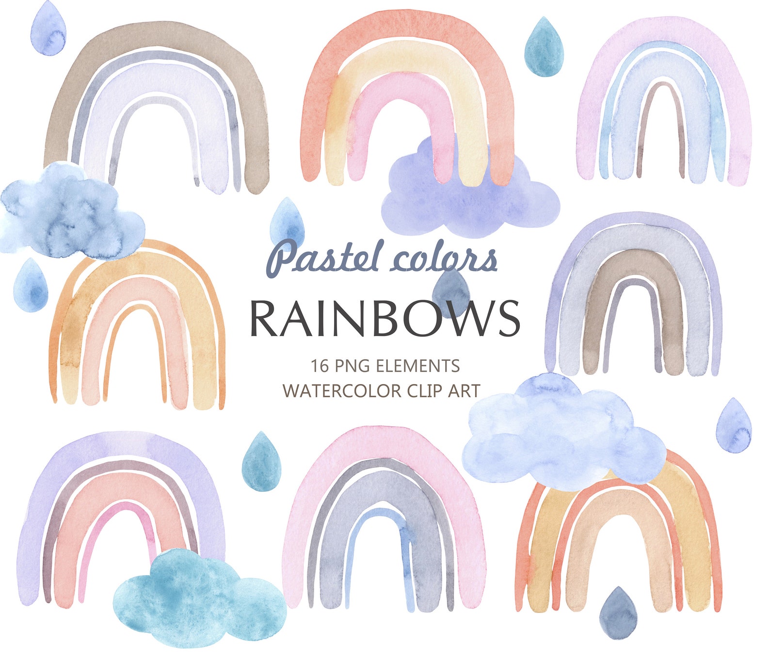 Watercolor Rainbow Clipart Pastel Colors Clip Art Nursery | Etsy