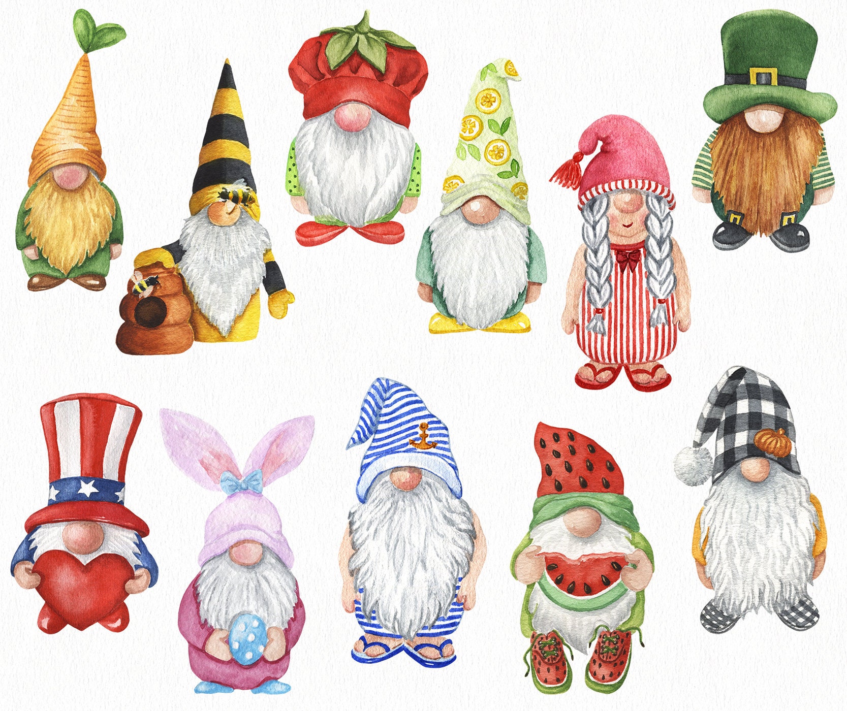 Watercolor Gnomes Clipart. Cute Character Digital Downloads. | Etsy