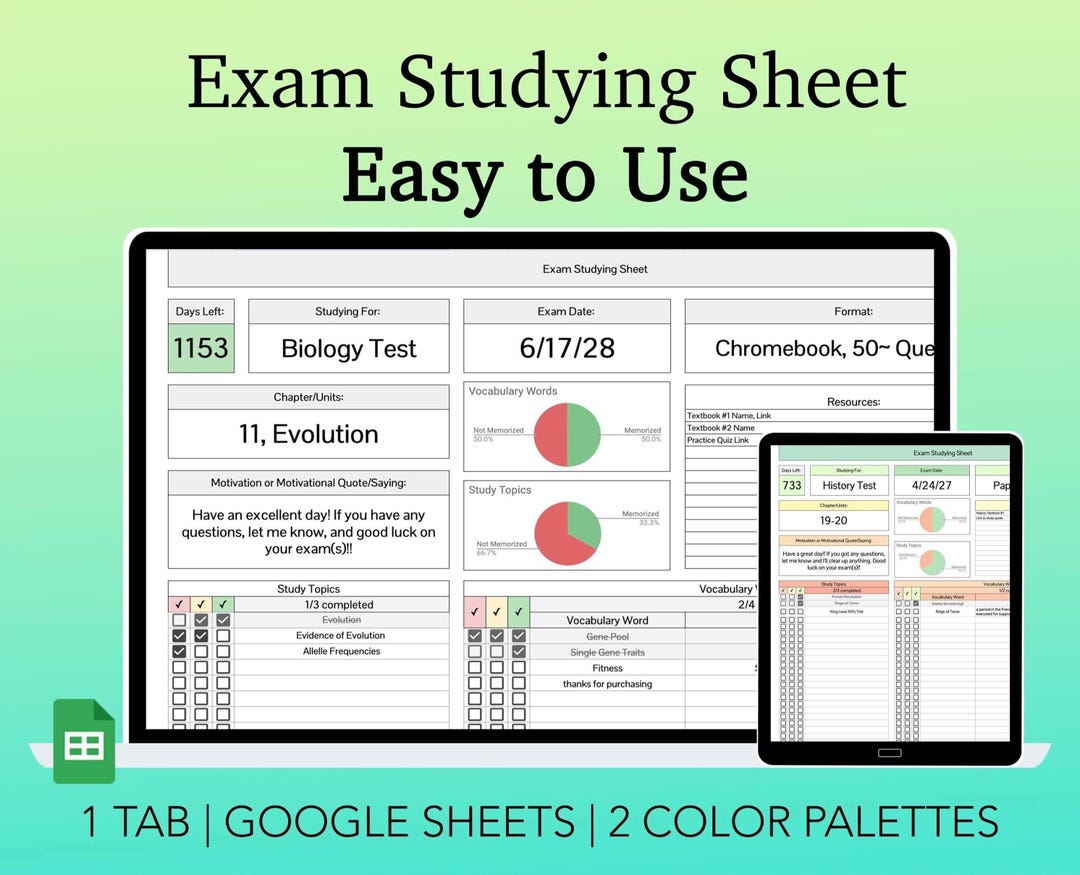 Academic Study Planner, Exam Template, Google Sheets, Student Finals ...