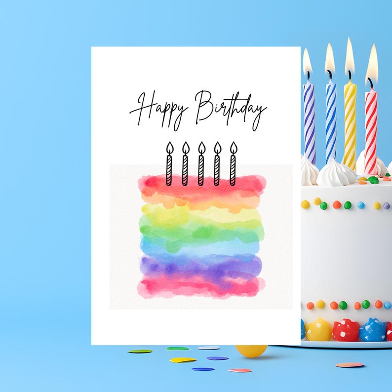 Printable Happy Birthday Cake Card - Etsy