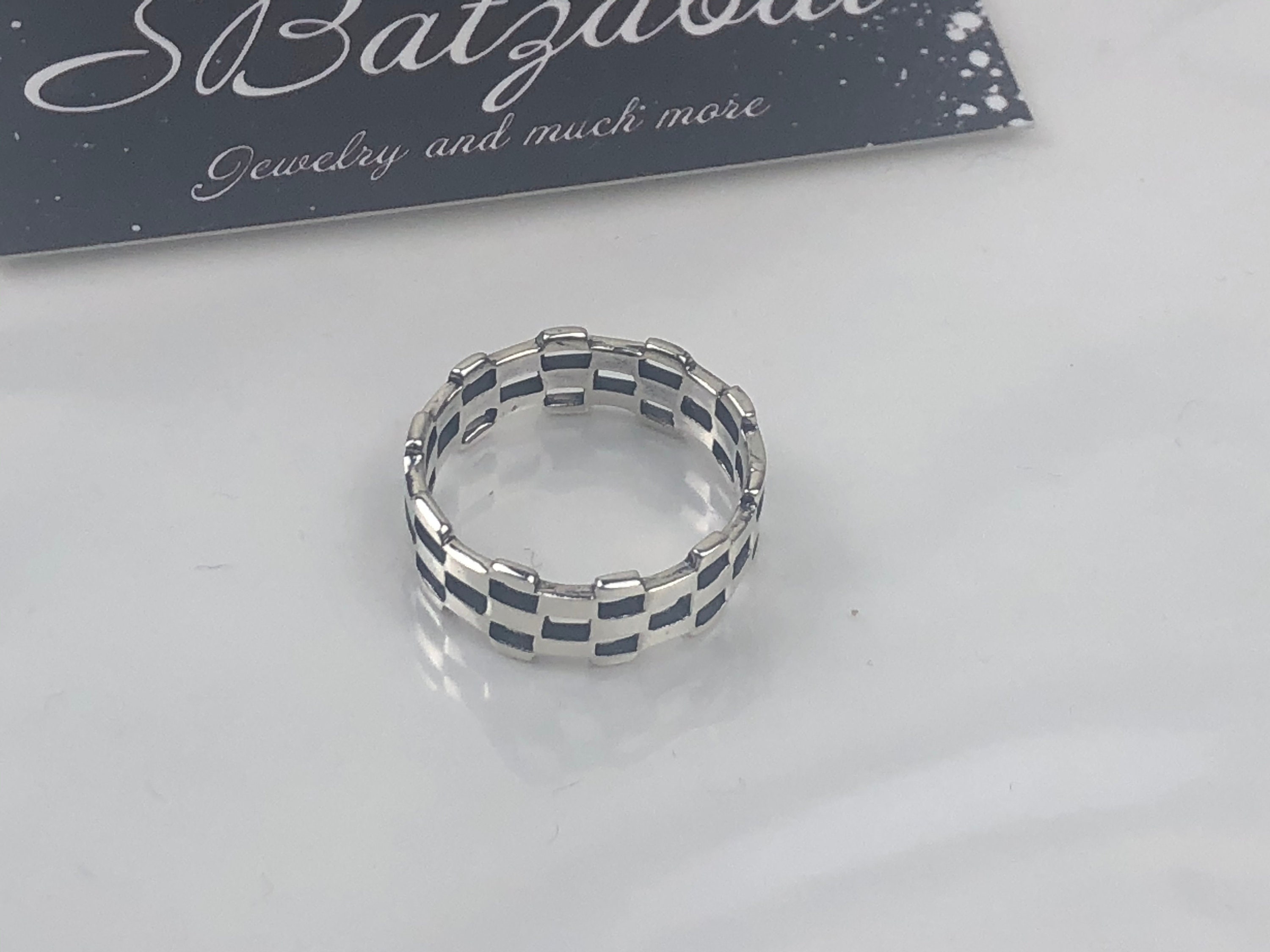 Checkered ring 925 sterling silver ring checkered band | Etsy