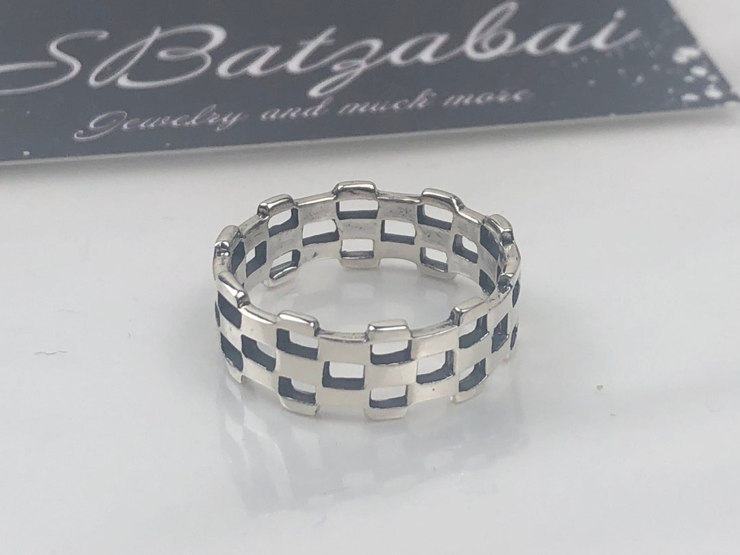 Checkered Ring 925 Sterling Silver Ring Checkered Band - Etsy