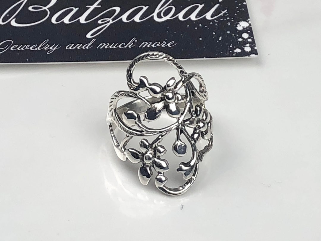 Large Flower Ring 925 Sterling Silver Ring - Etsy