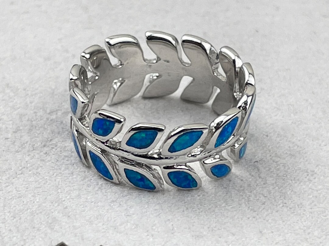 Eternity Fern Ring Lab Opal Ring Sterling Silver Ring - Etsy