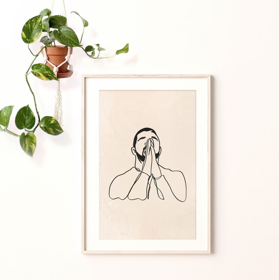 Drake Line Drawing Art Print Wall Art Minimal Music Office | Etsy