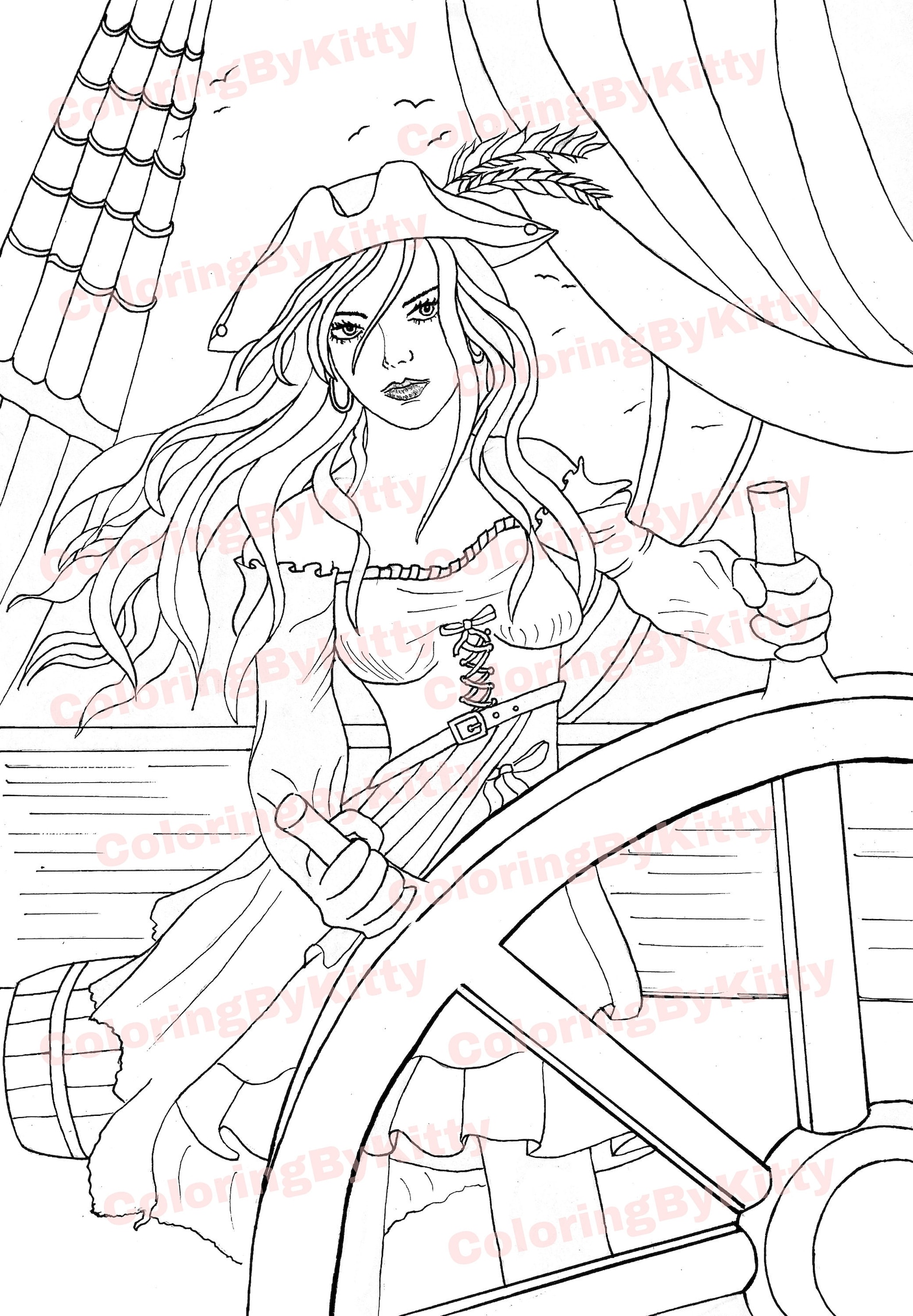 Pirate Girl Coloring Pages For Adult Instant Download Etsy