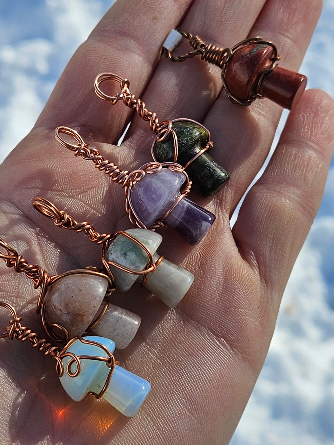 Mushroom Pendants, Wire Wrapped Mushroom Pendant, Wire Weaved Mushroom ...