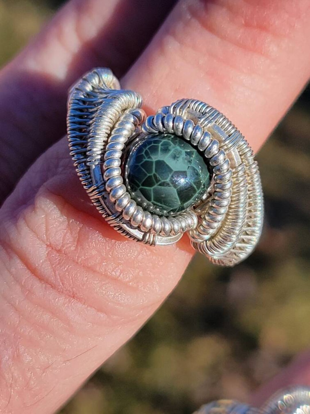 Isle Royale Greenstone Ring Size 7.5, Wire Wrapped Chlorastrolite Ring ...