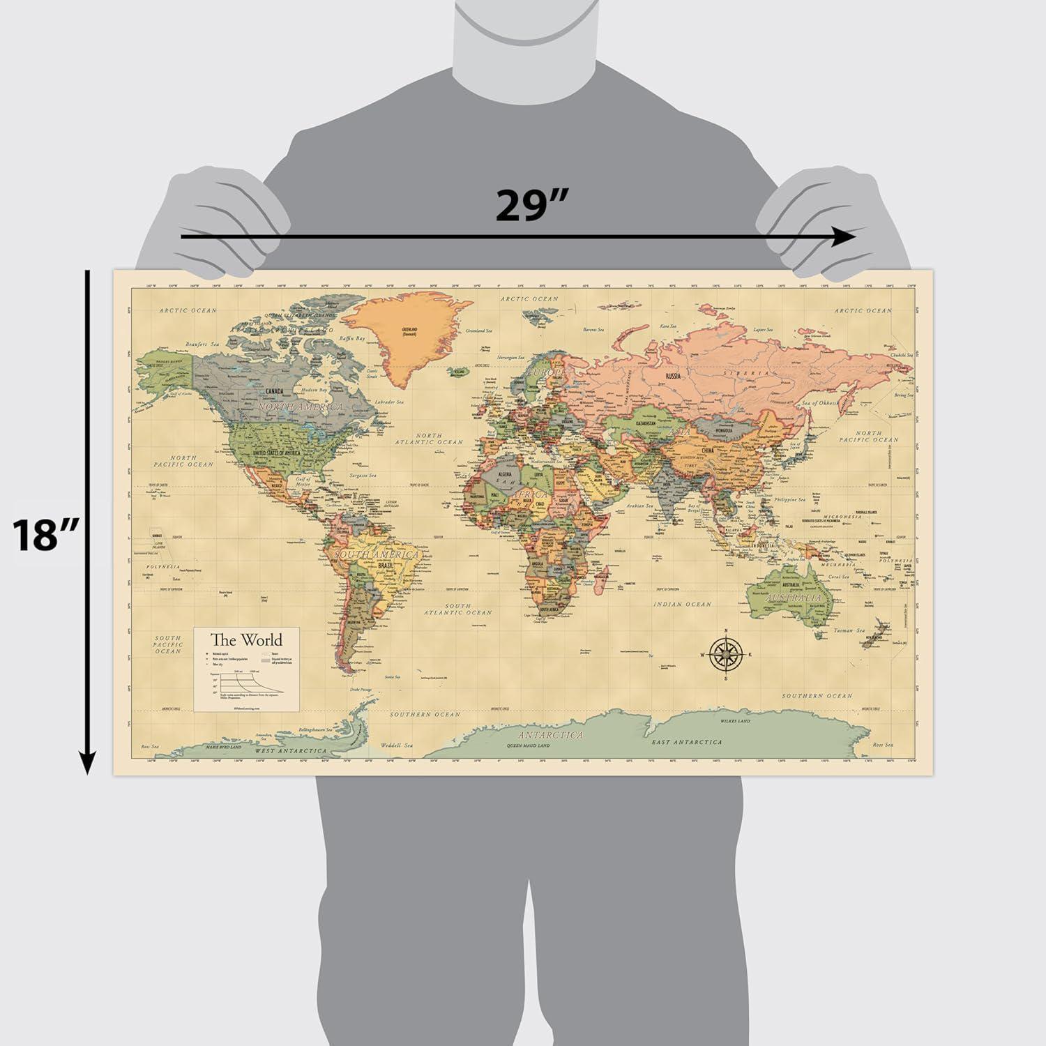 Laminated World Map Poster - Map of the World Chart [yellow] - Etsy