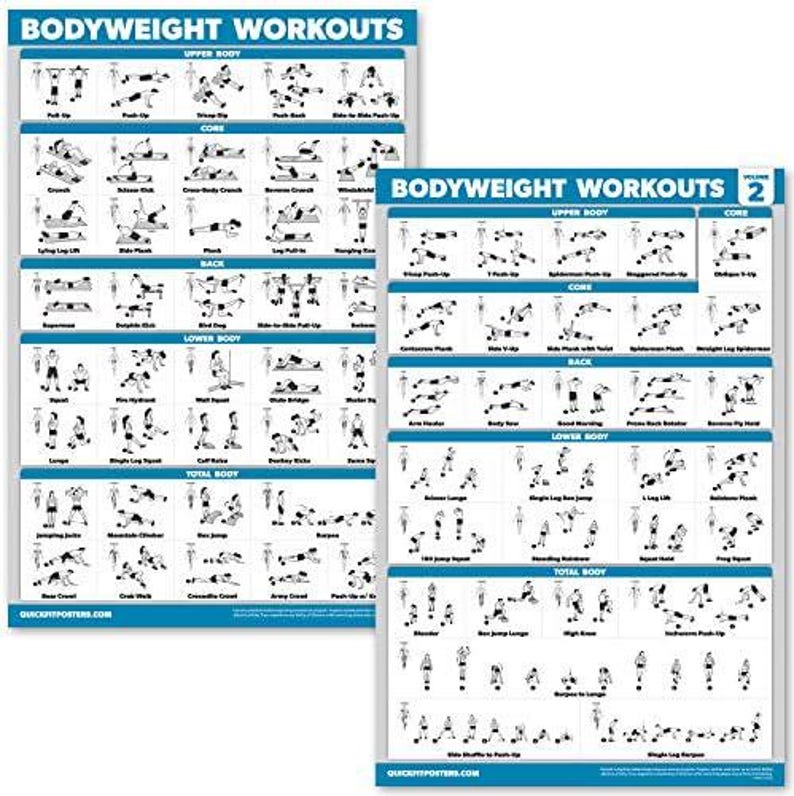 2 Pack - Bodyweight Workout Exercise Poster Set - Volume 1 & 2 ...