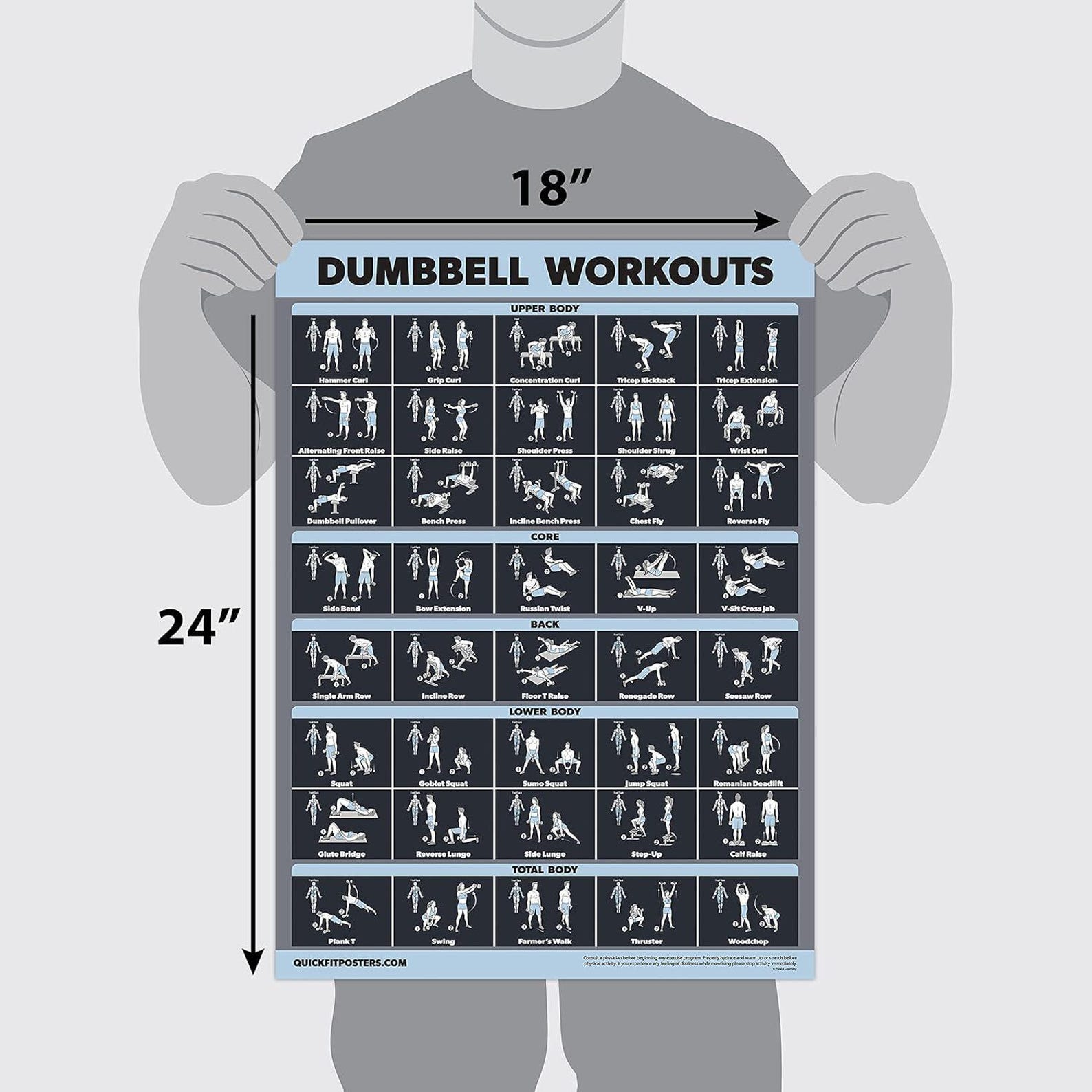 Palace Learning Dumbbell Workout Exercise Poster [dark] (LAMINATED, 18 ...