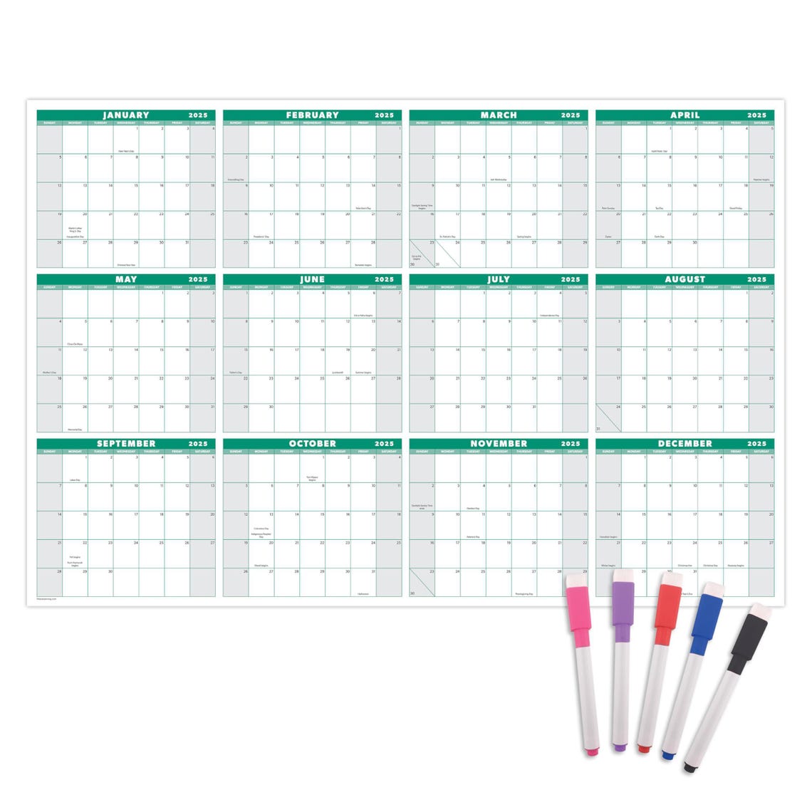 32" X 48" 2025 Dry Erase Wall Calendar - Wet & Dry Erasable, Laminated ...