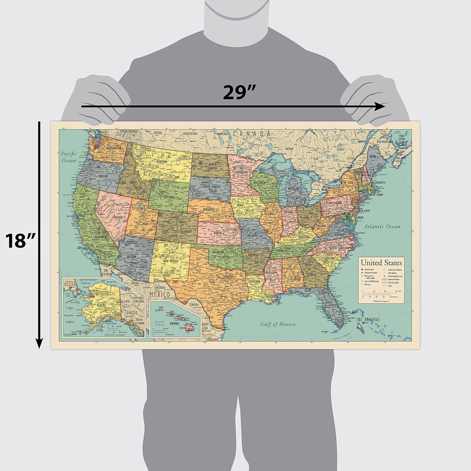3 Pack - World & USA Map Chart [tan/color] + Antique Style USA Map ...