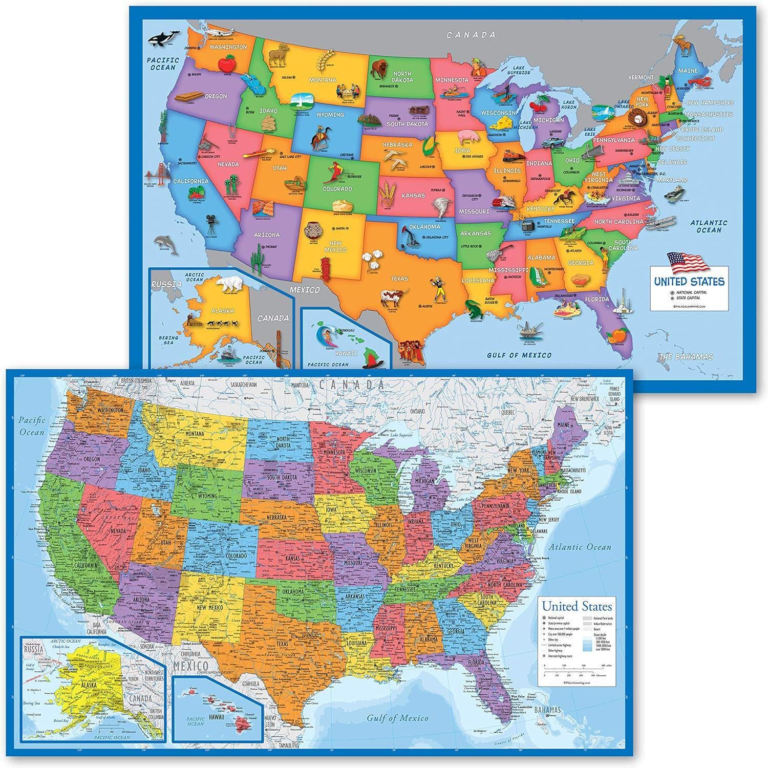 2 Pack - USA Map for Kids [illustrated] + United States of America Map ...