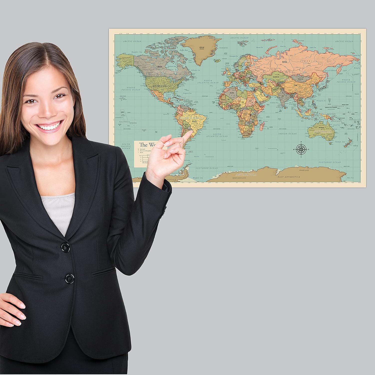 World Map Poster Chart [tan/color] (LAMINATED, 18" X 29") - Etsy