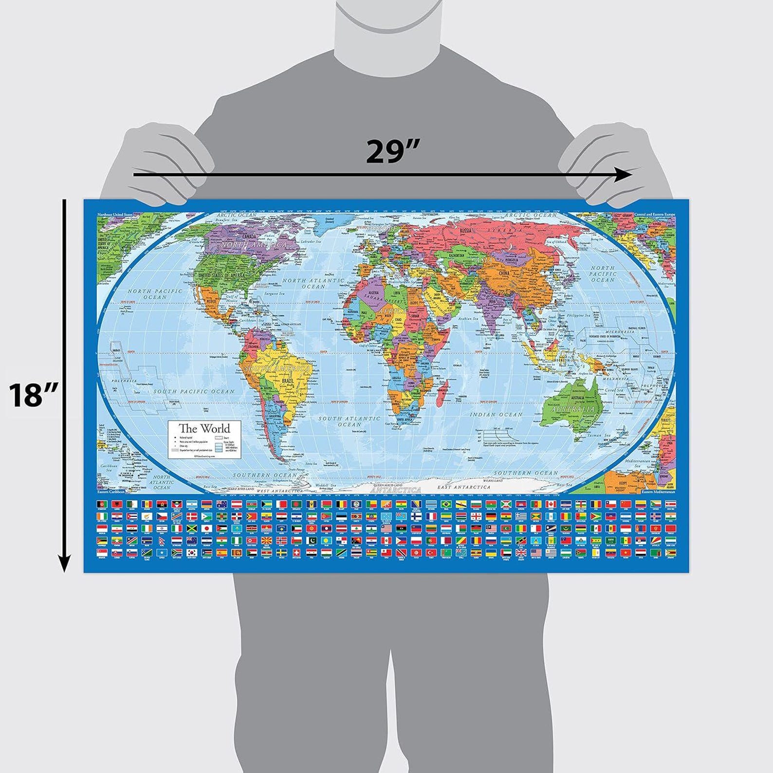 Equal Earth World Map Poster (18" X 29", Laminated) - Map Design Shows ...