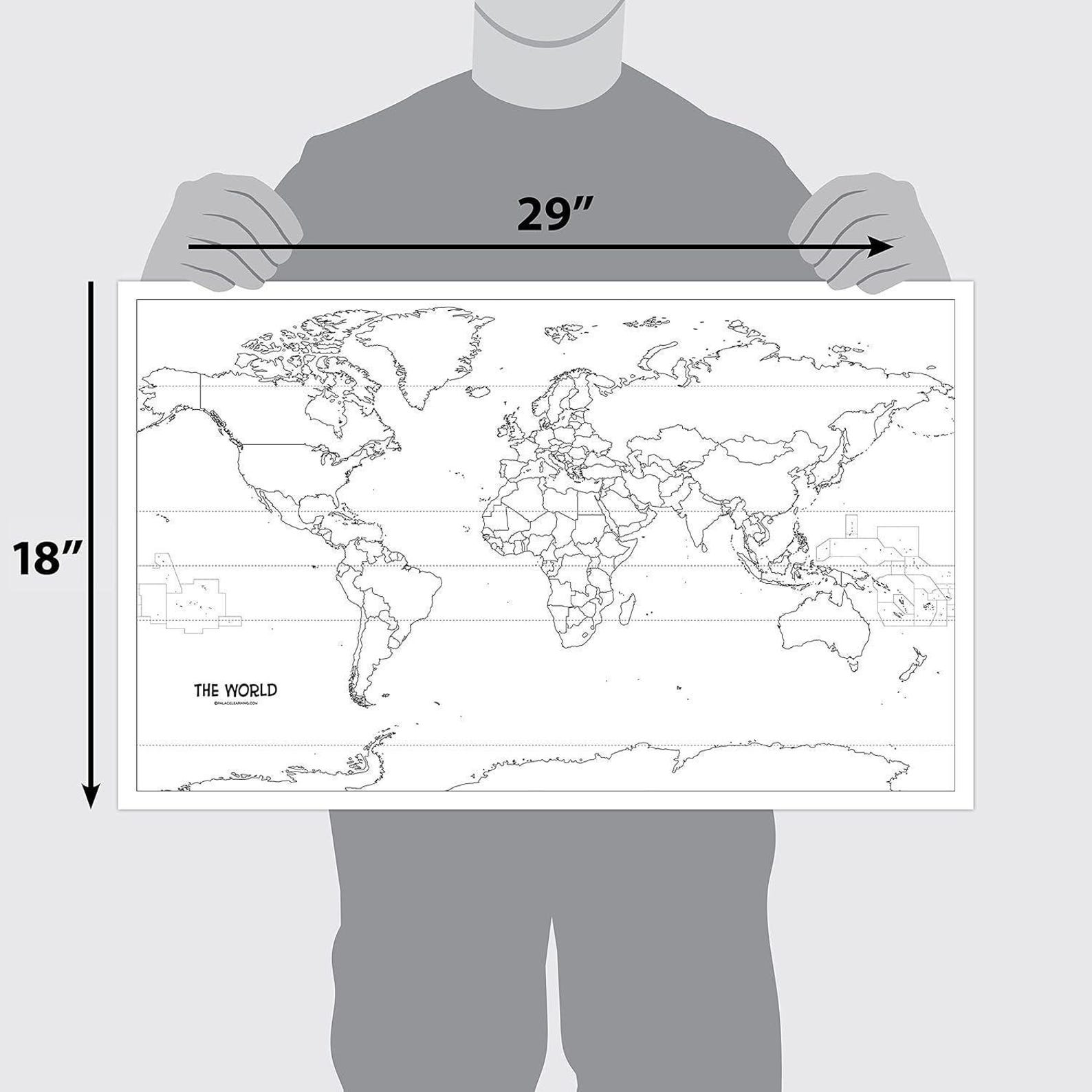 2 Pack Blank World Map Outline Poster Simplified World Map for Kids ...