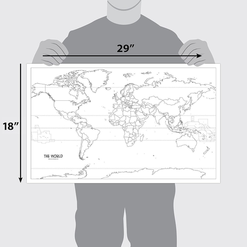 2 Pack - Blank World Map Outline Poster + Simplified World Map for Kids ...