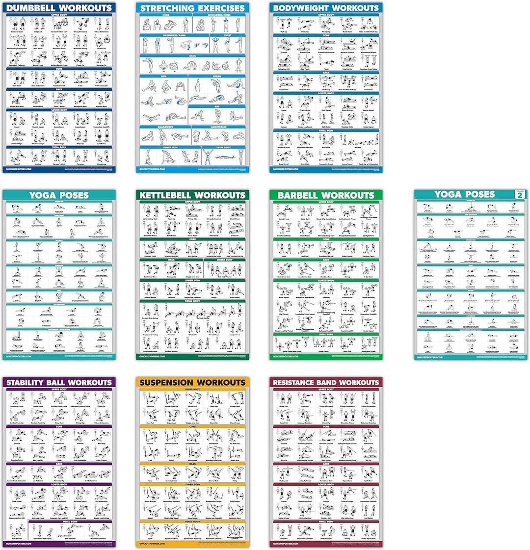 Quickfit 10 Pack - Laminated Workout Posters (18" X 27") for Yoga ...