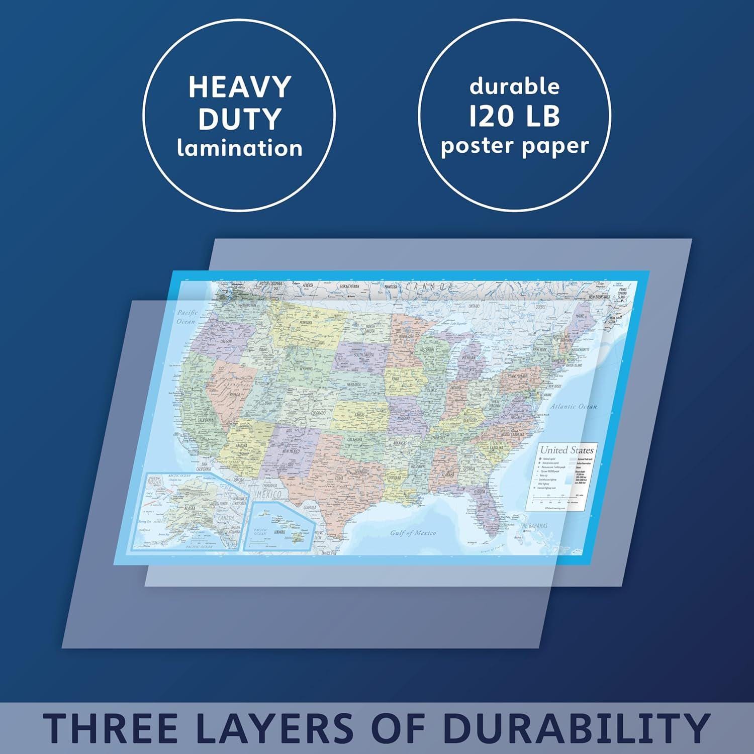 Laminated United States Map Poster - US Map Wall Chart - Made in the ...