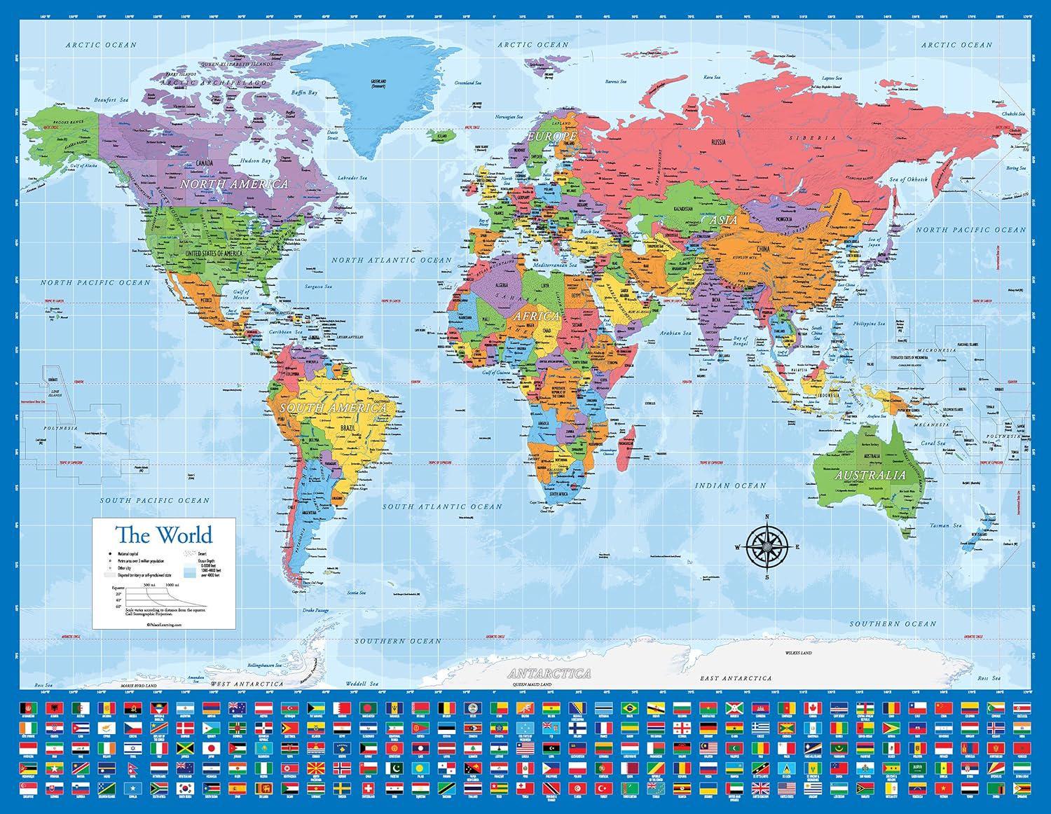 Giant World Map - Mega Map of the World - Laminated - 46" X 60" [blue ...