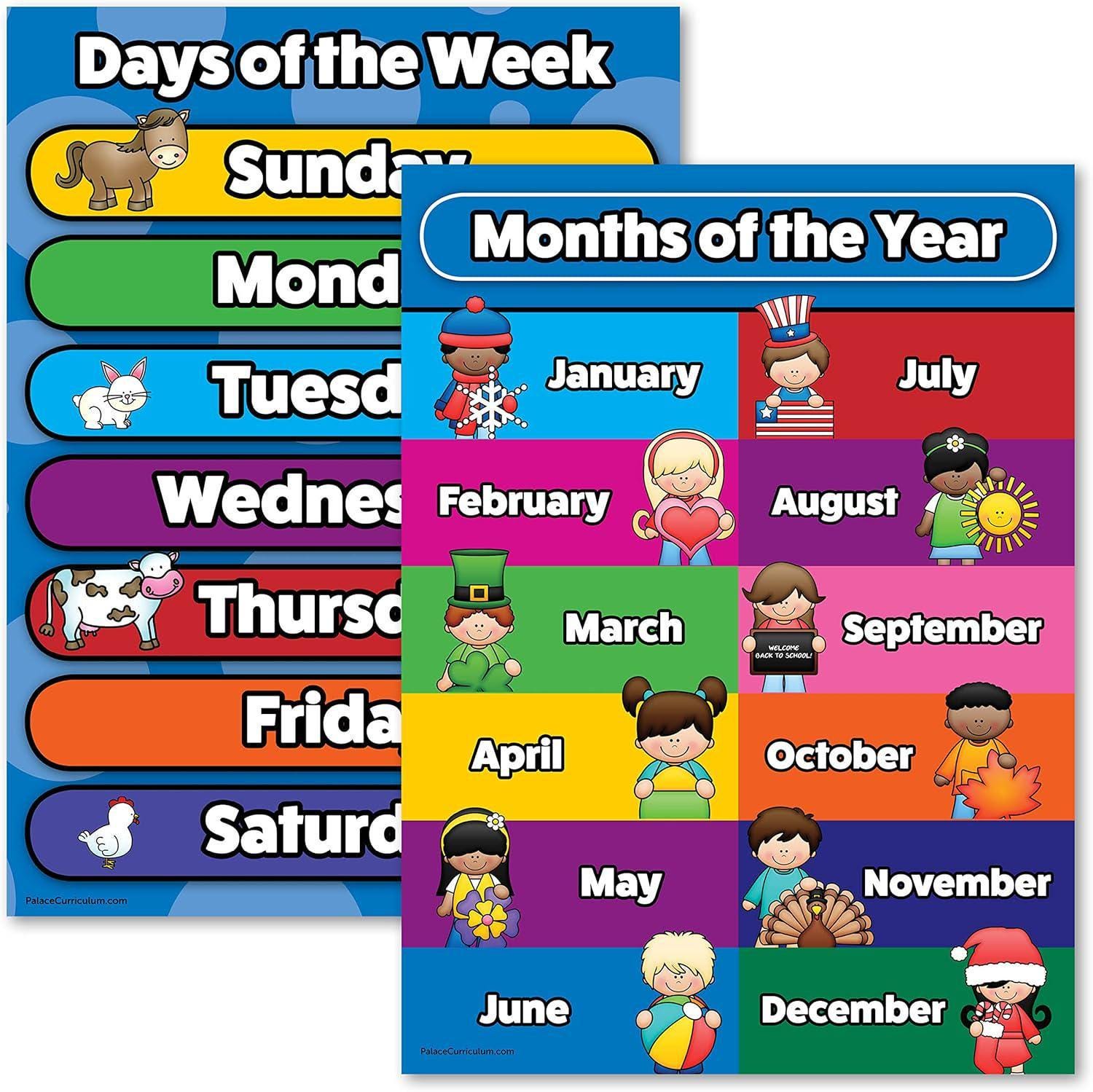 Days of the Week & Months of the Year Poster Chart Set - Laminated ...