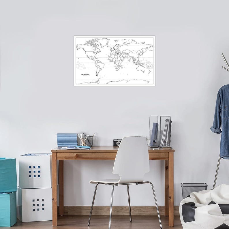 2 Pack - Blank World Map Outline Poster + Simplified World Map for Kids ...