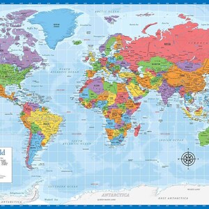2 Pack - USA Map for Kids + Blue Ocean World Map (LAMINATED, 18" X 29 ...