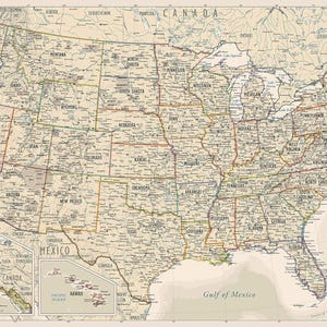 3 Pack - World & USA Map Chart [tan/color] + Antique Style USA Map ...