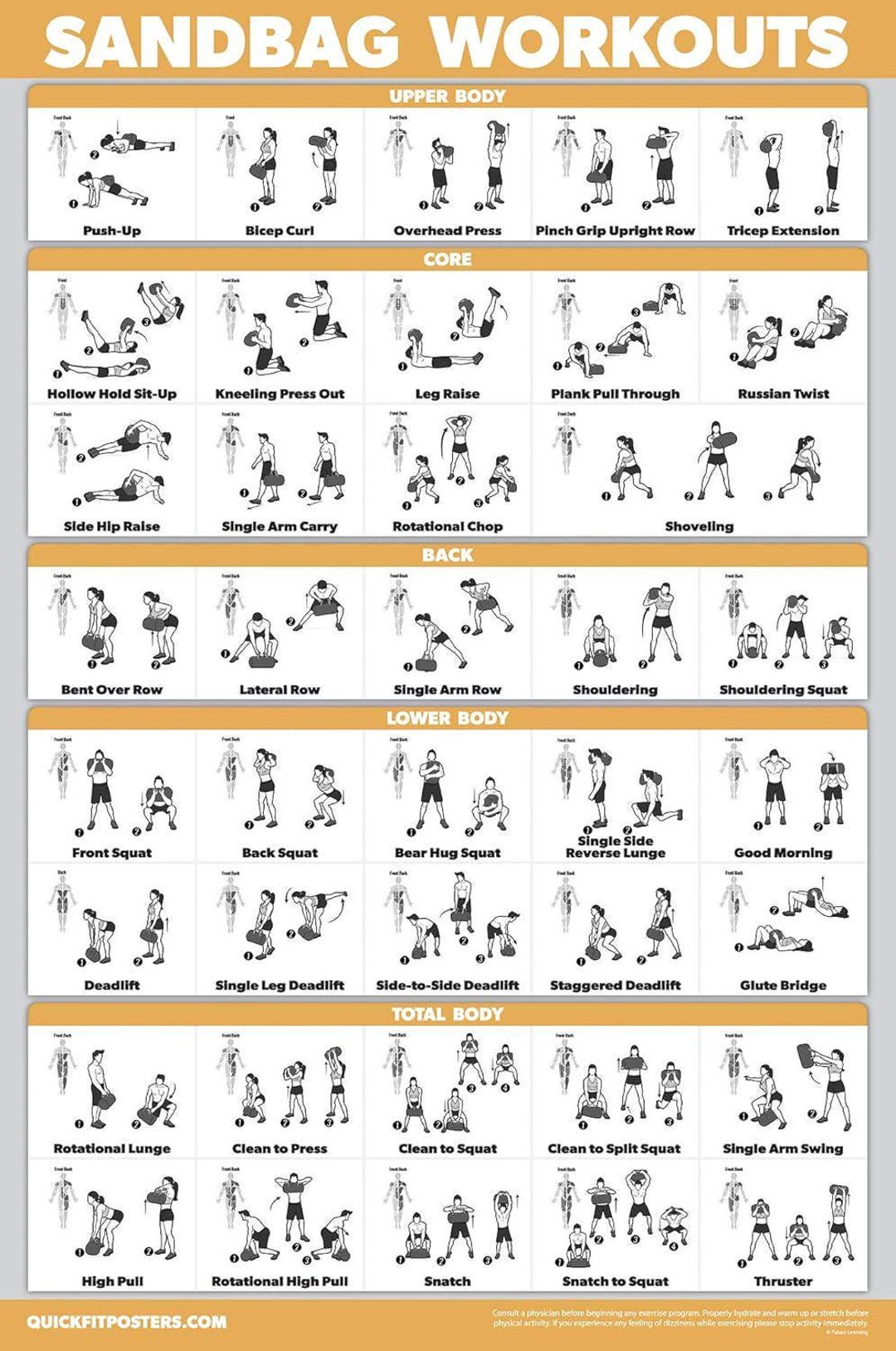 Palace Learning Sandbag Exercise Workout Poster - LAMINATED Sand Bag ...