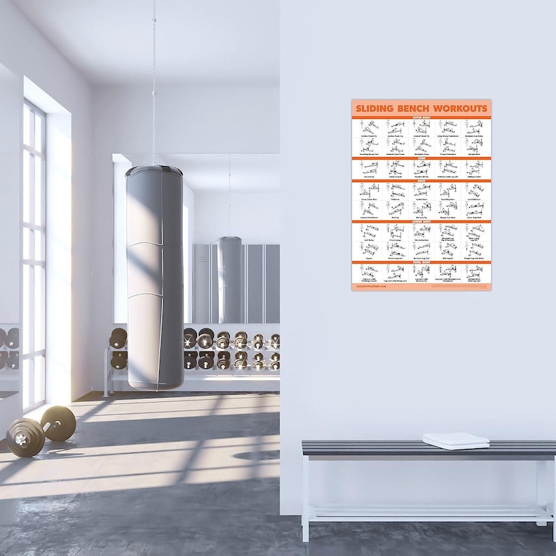 Sliding Bench Workout Poster - Incline Bench Exercise Chart for Total ...