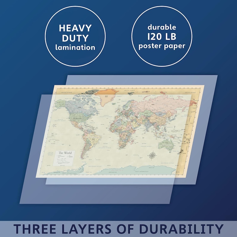 Laminated World Map Poster - Map of the World Chart [yellow] - Etsy