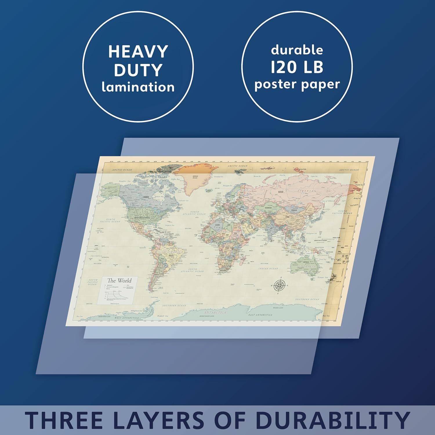 Laminated World Map Poster - Map of the World Chart [yellow] - Etsy