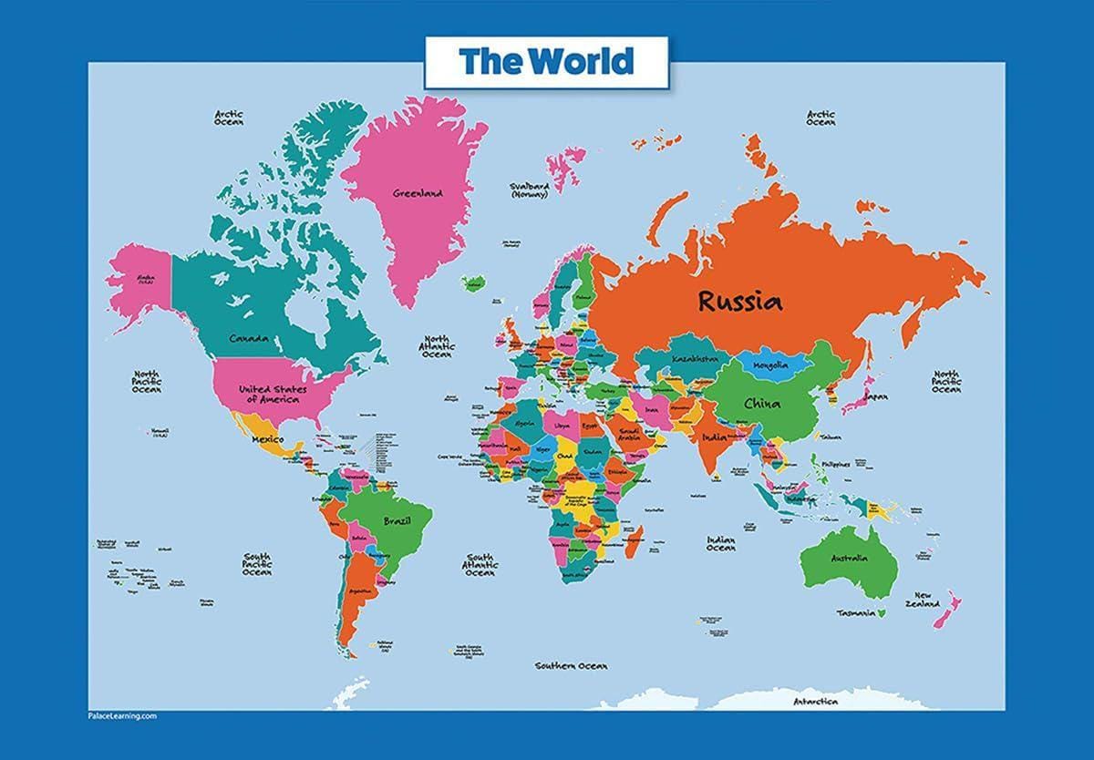 World Map for Kids - LAMINATED - Wall Chart Map of the World 18" X 24 ...