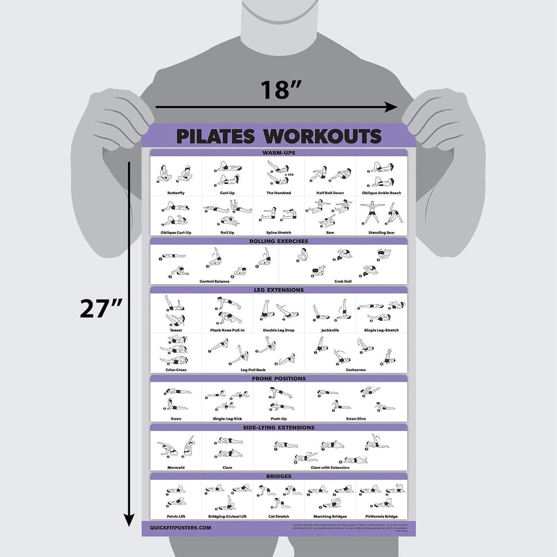 Quickfit Pilates Workout Poster - Pilates Mat Work Exercises (laminated ...